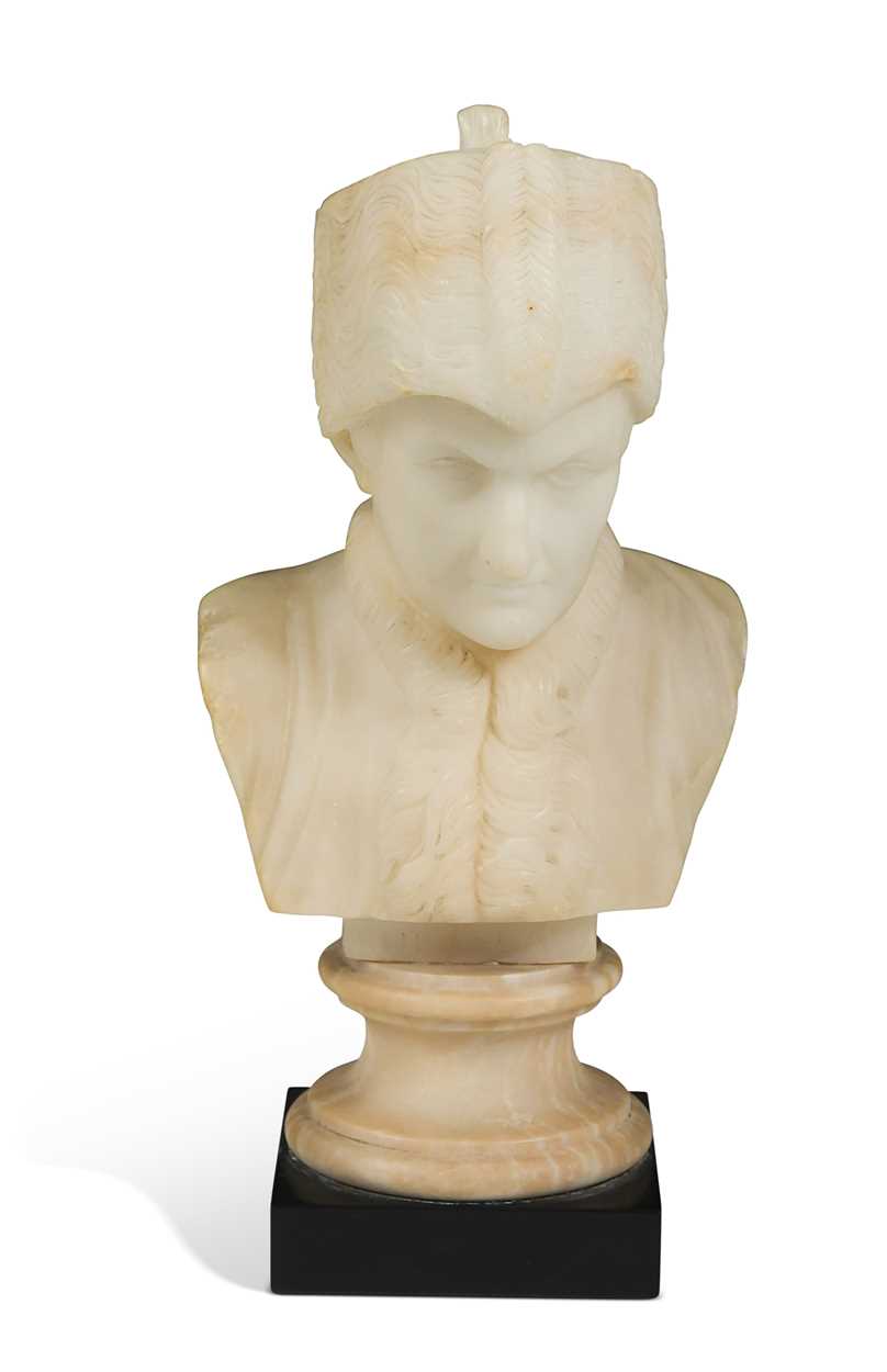 Lot 599 - An alabaster portrait bust of Jean-Jacques