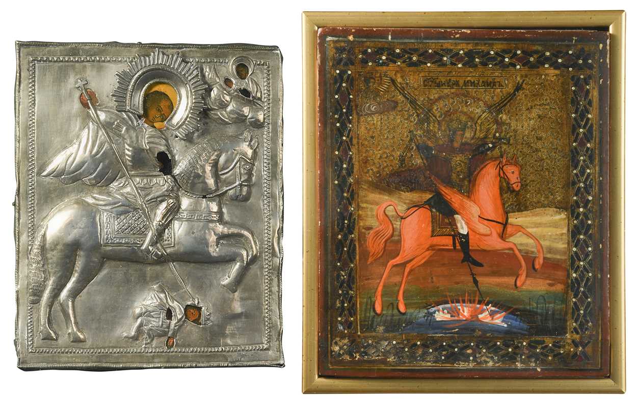 Lot 656 - A Russian silver icon of the Archangel