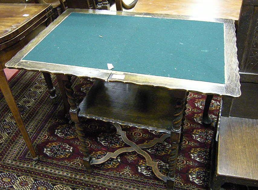 Lot 150 - Oak barley twist foldover top card table