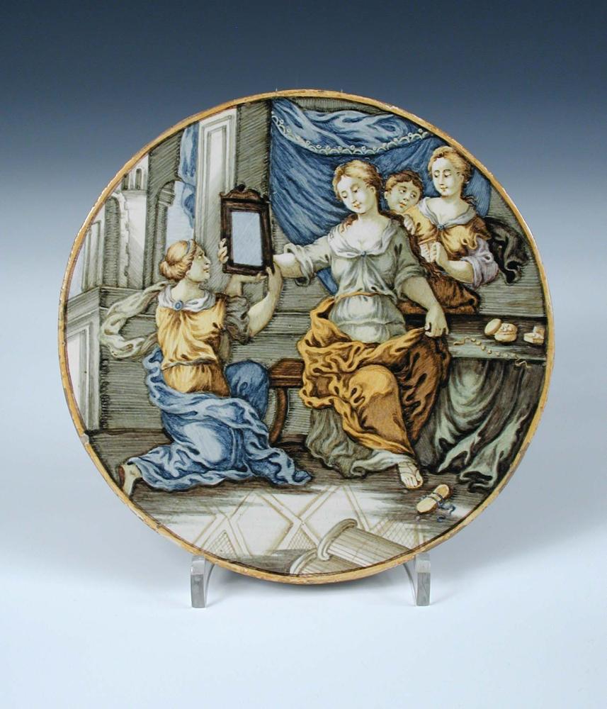 Lot 56 - An 18th century Italian maiolica roundel,