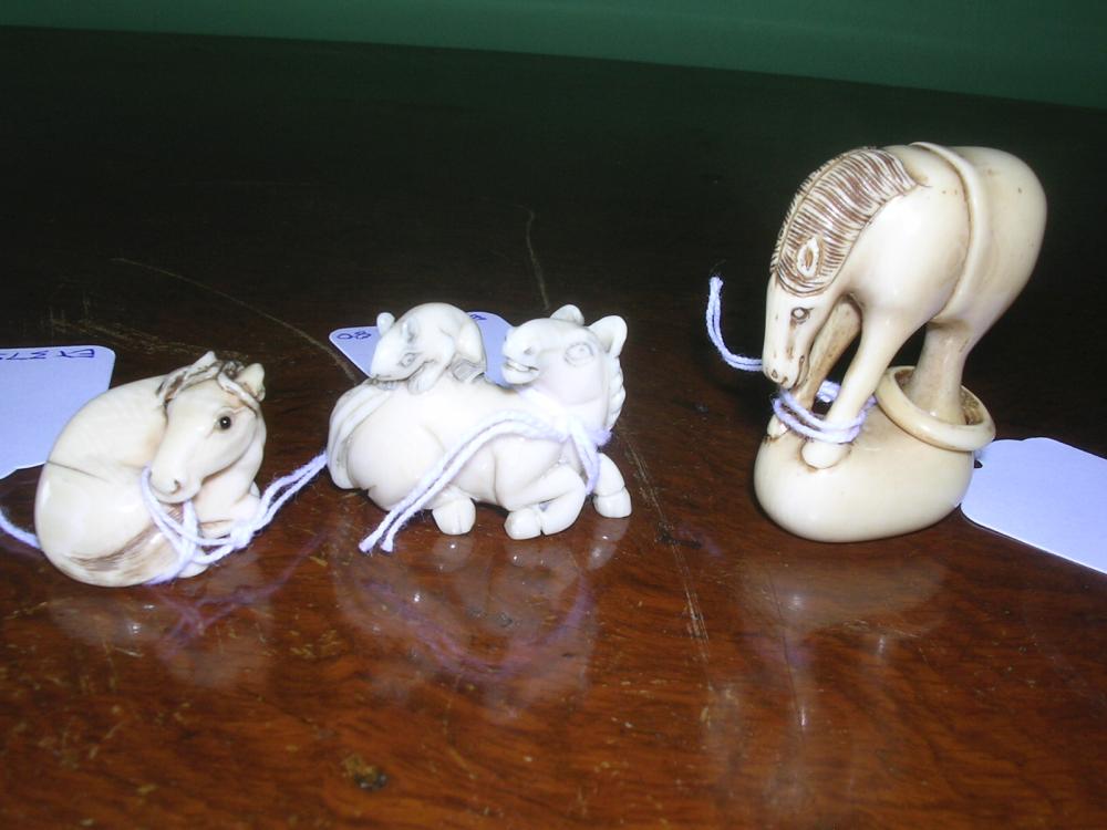 Lot 743 - Three horse netsuke