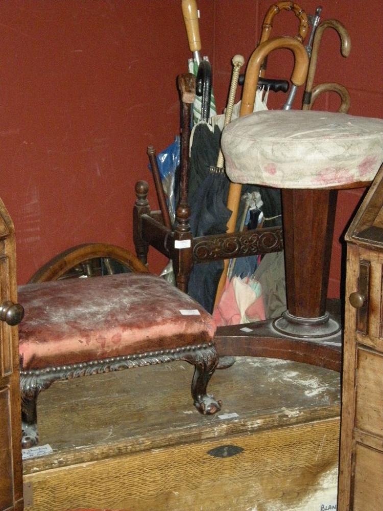 Lot 16 - A blanket chest, stick stand with sticks,