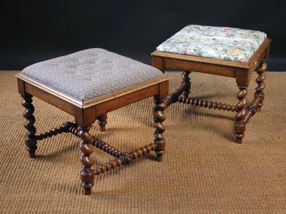 Lot 904 - A pair of Victorian walnut stools with